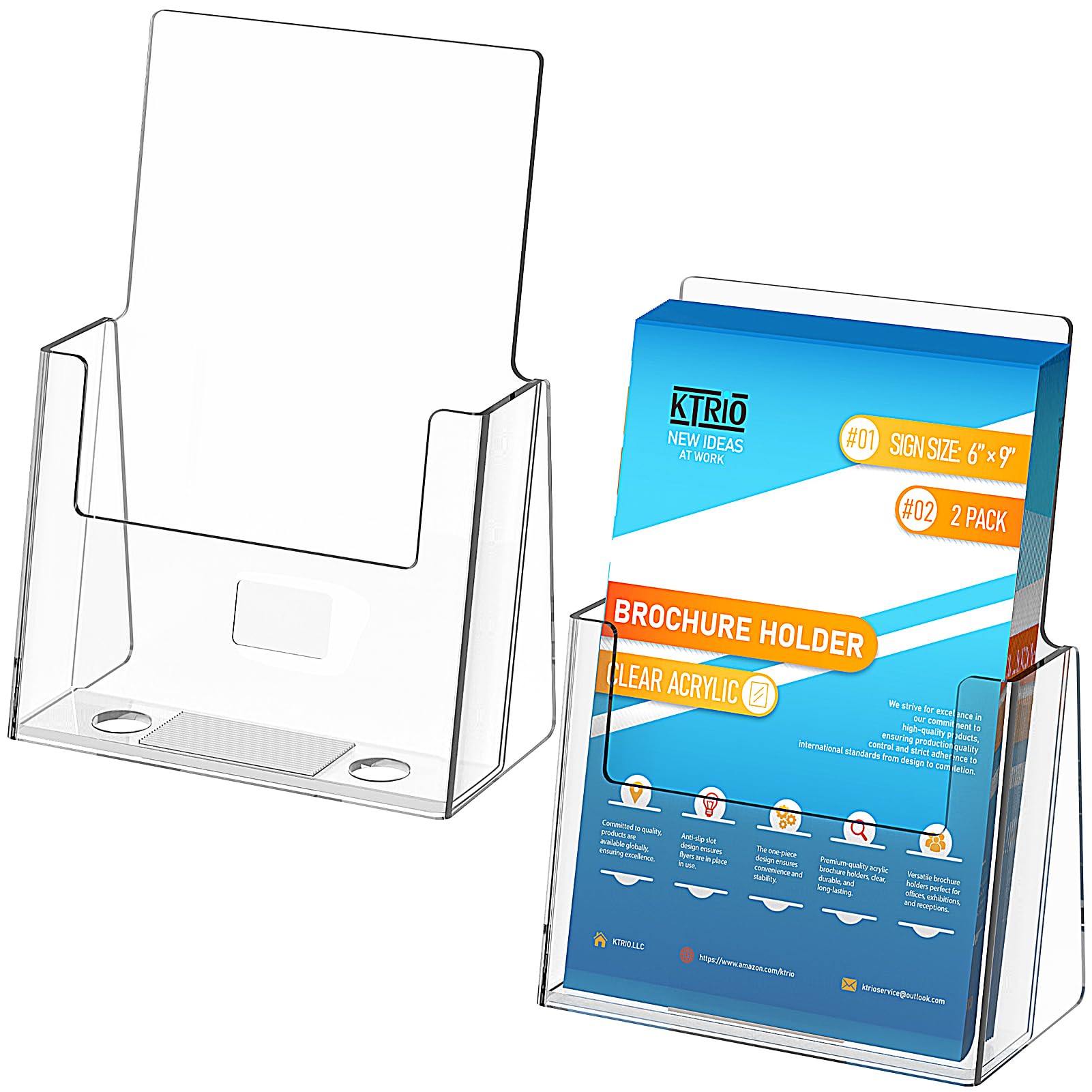 KTRIO Acrylic Brochure Holder 6-inch Wide, Clear Brochure Display Stand ...