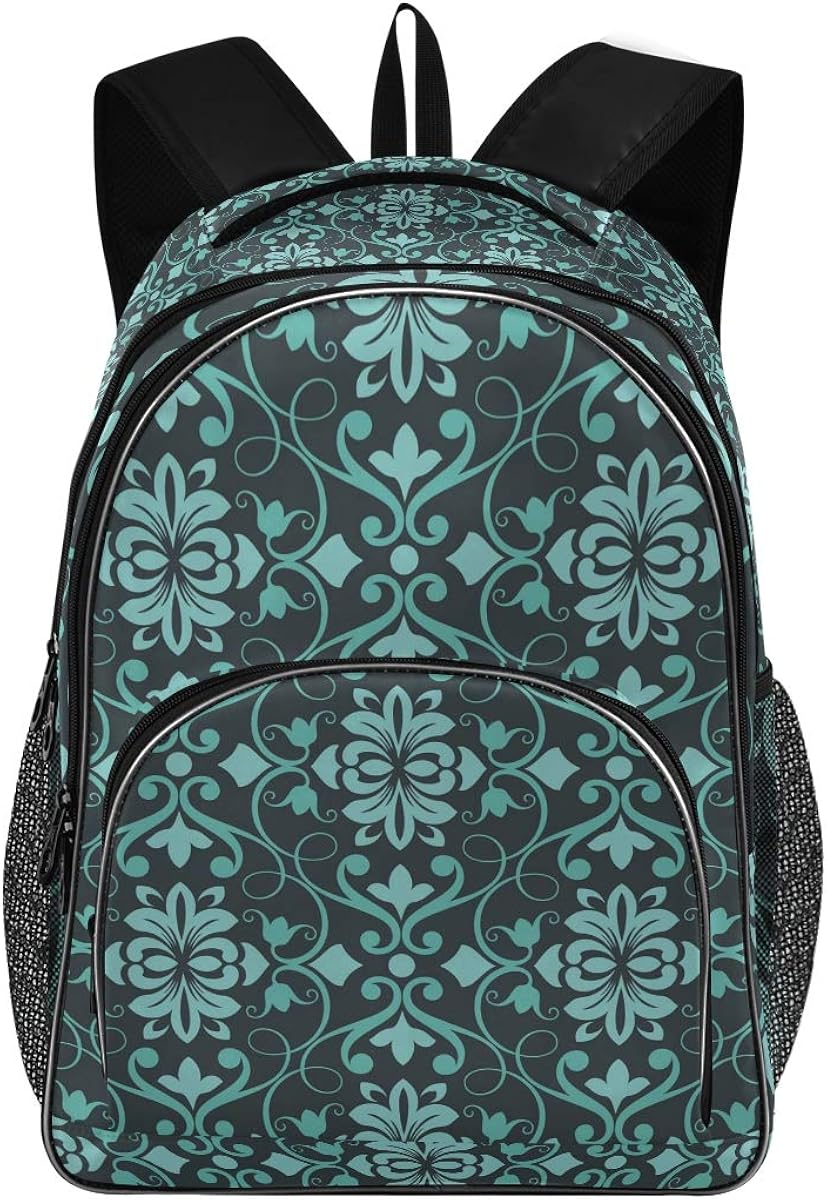 Amazon.com: Dark Teal Seamless Floral New Backpack for School Teenagers ...