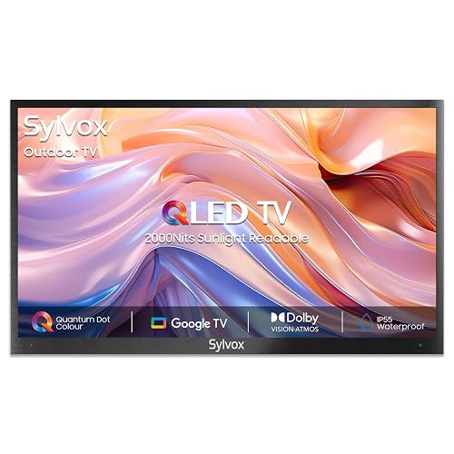 SYLVOX Outdoor TV, 43 inch Smart QLED TV, Full Sun 2000 Nit Sunlight ...