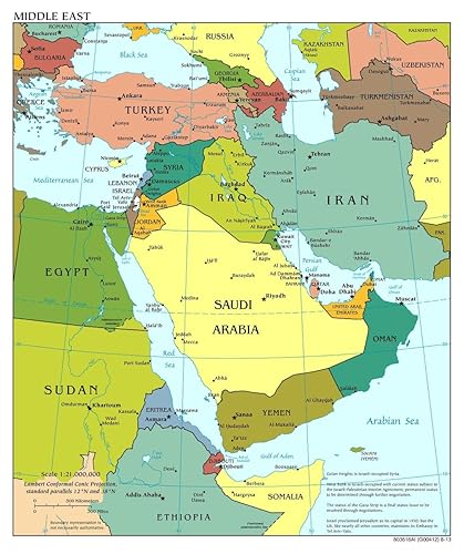 24"x28" Poster: Large Scale Political map of The Middle East with Major ...