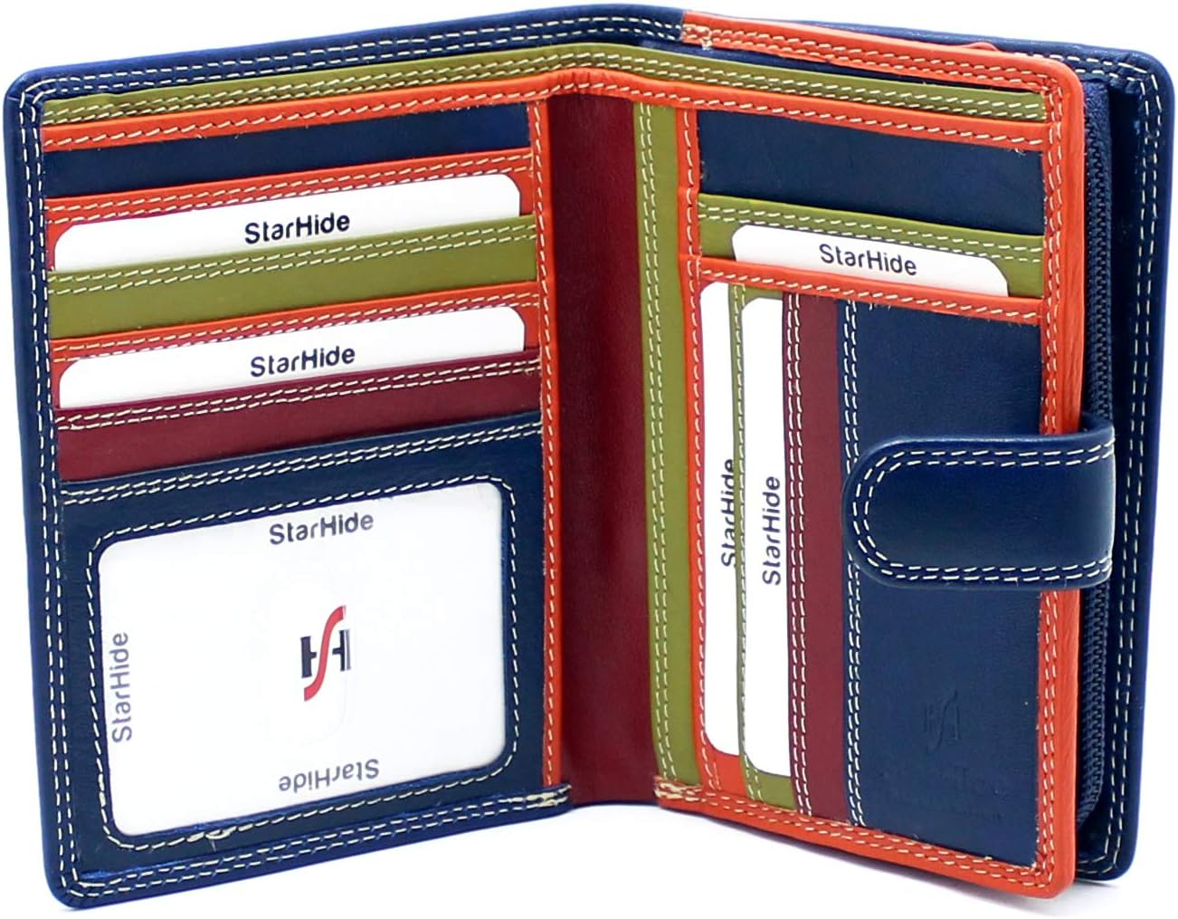 STARHIDE Womens RFID Blocking Compact Soft Leather Multi Coloured Purse ...