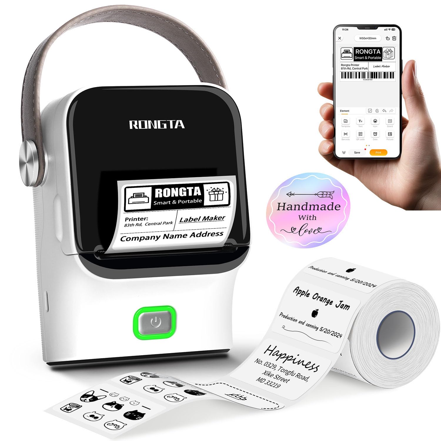 Rongta Bluetooth Label Maker Machine with Tape, Thermal Label Printer ...