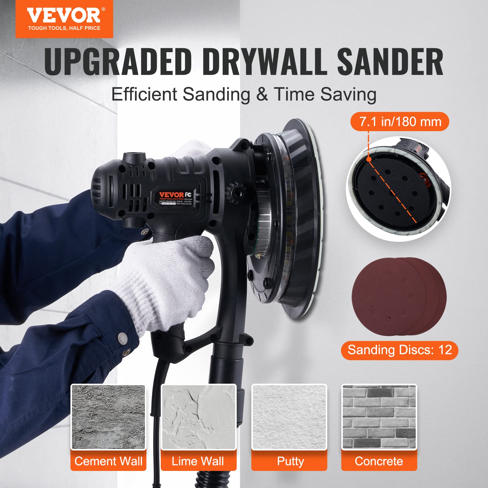 Mua VEVOR 800W Electric Drywall Sander with 12 Sanding Discs, Variable ...