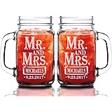 Amazon.com | Eat Drink and Be Married Set of 2 Personalized Mason Jars Drinking Mugs with Handle ...
