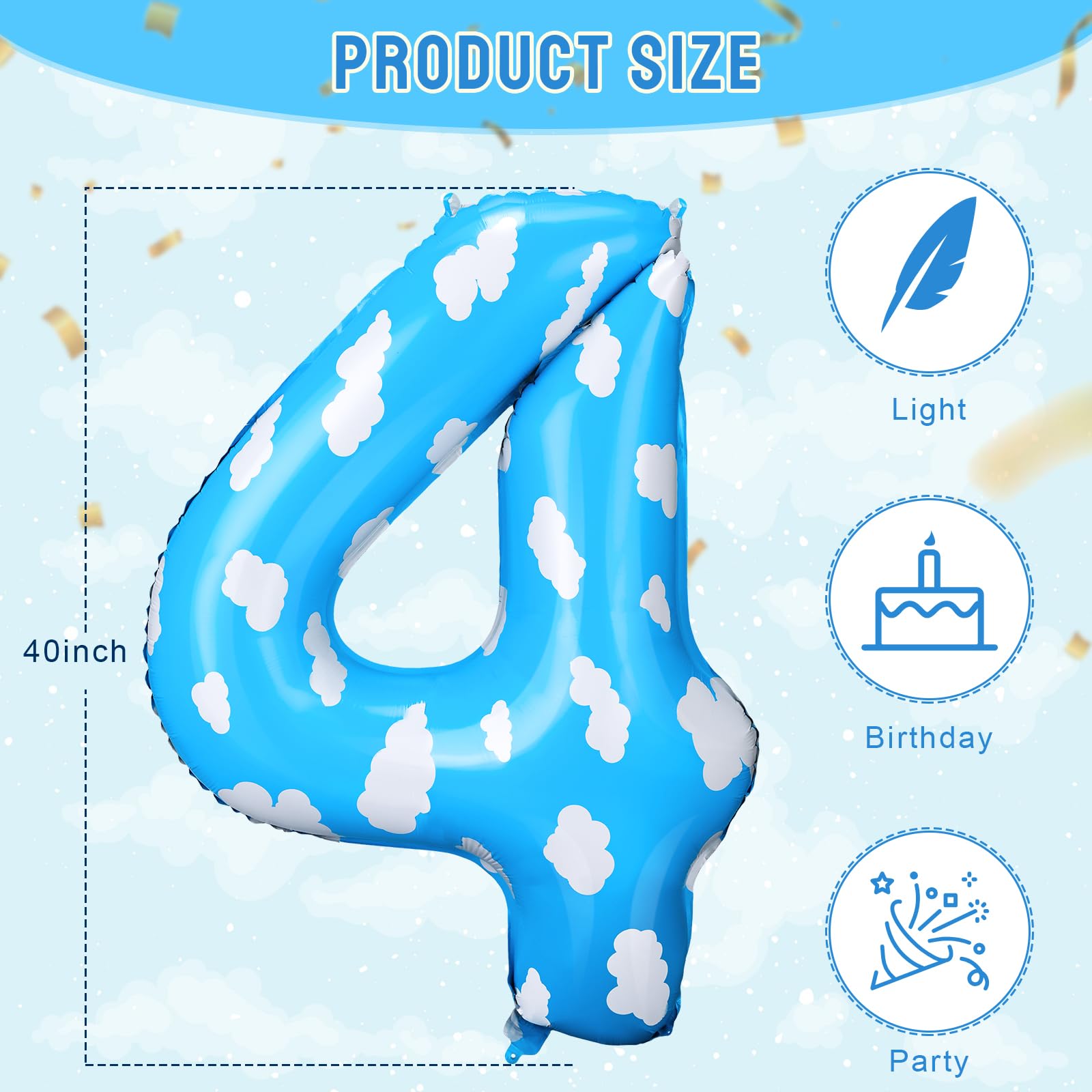 Mua 40 Inch Large Number 4 Balloon Blue Clouds Number Balloon Story ...