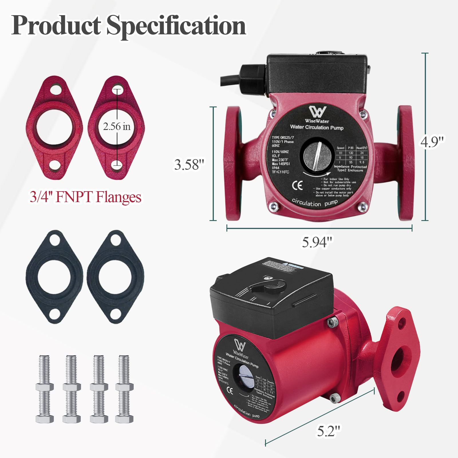 Mua AB 110V Circulation Pump, 130W 13 GPM Hot Water Recirculating Pump, 3 Speed Switchable ...