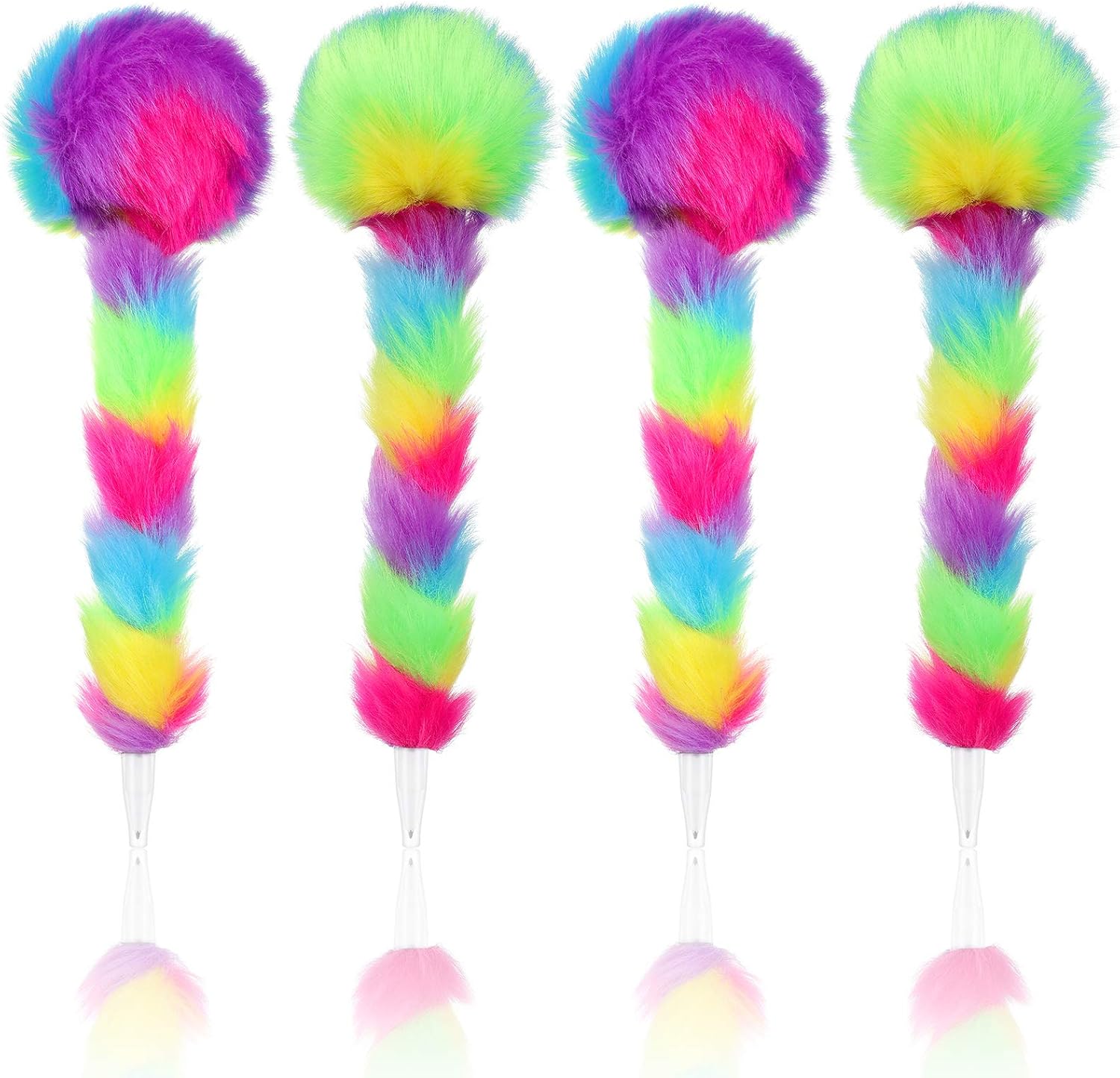 Amazon.com : 4 Pieces Rainbow Design Pom Pom Pen Funny Fluffy Pens ...