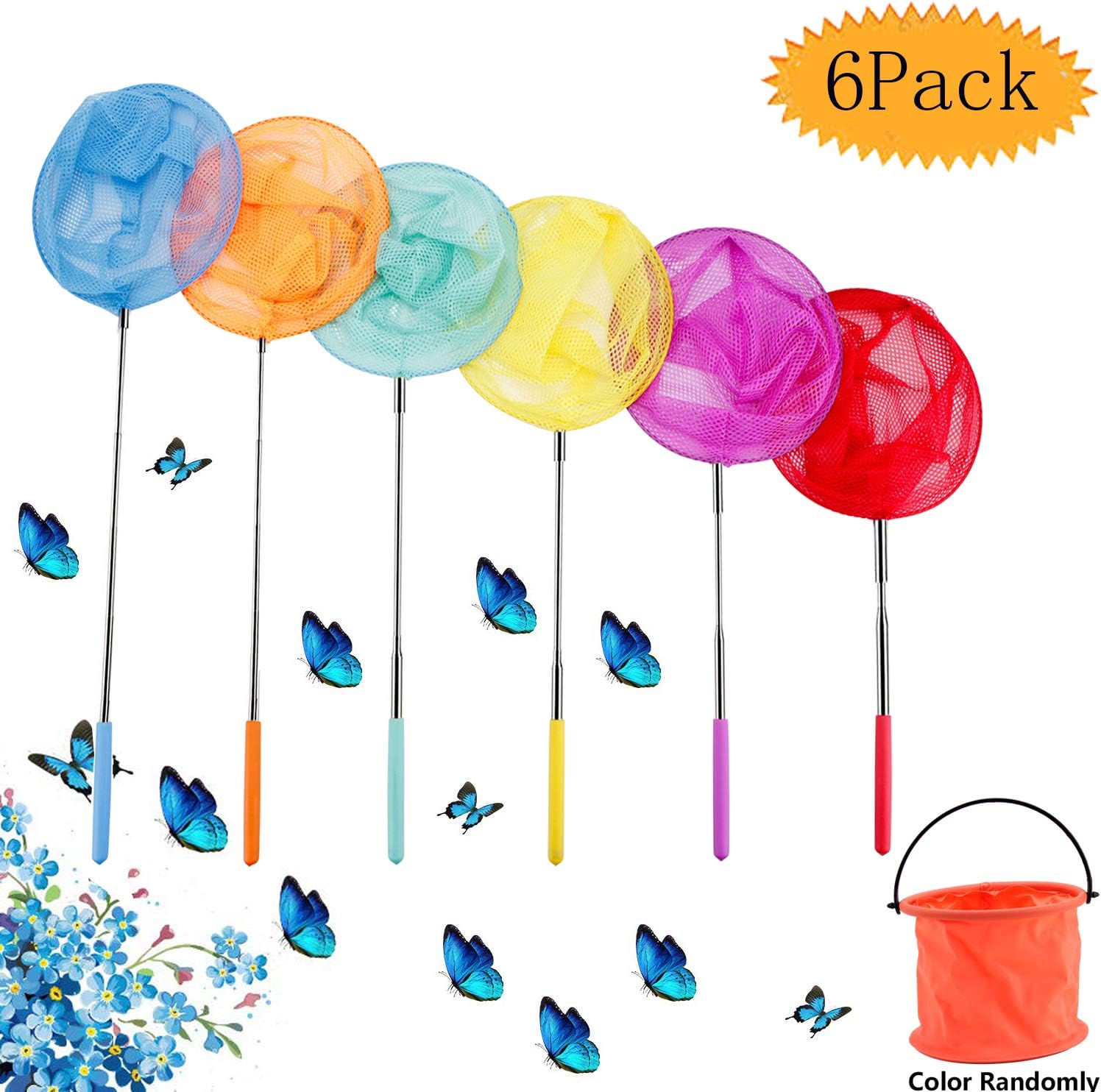 bluesees Butterfly Fishing Net, 6 Pack Kids Telescopic Butterfly ...