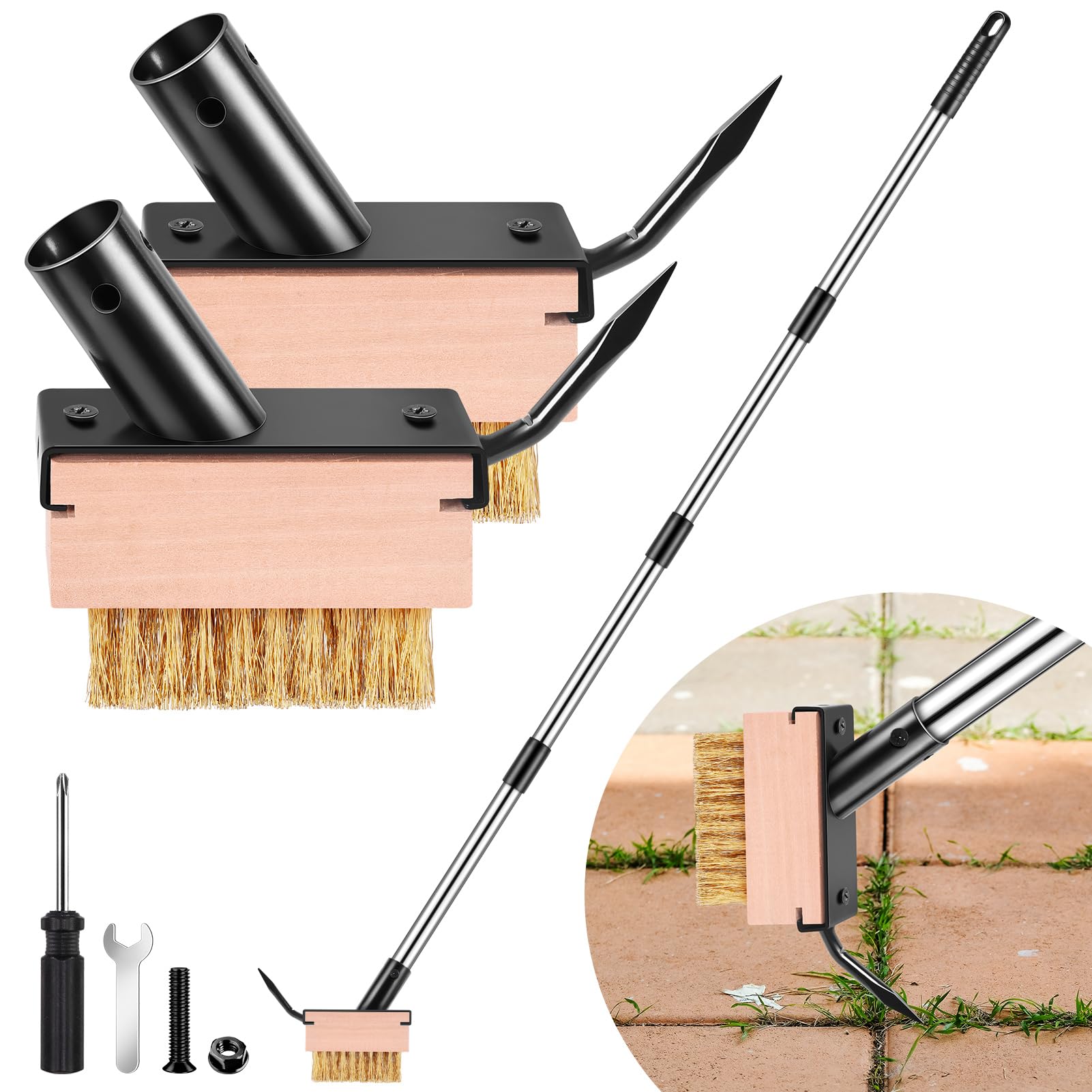 MUDEREK Paver Weeding Puller Tool with 2 Weed Remover Brush Heads,Crack ...