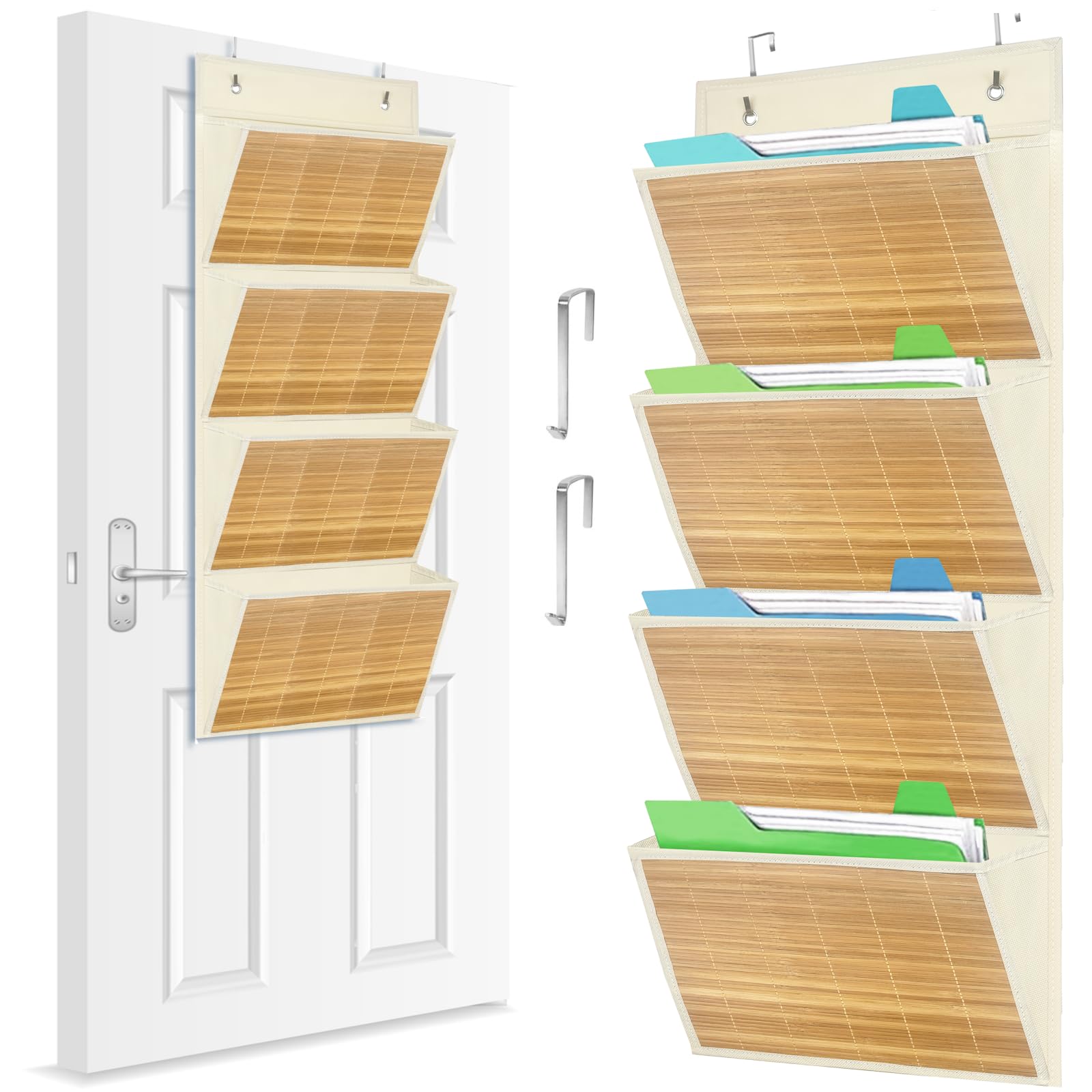 Luxury Over the Door File Organizer with Bamboo Cover – 4 Spacious ...