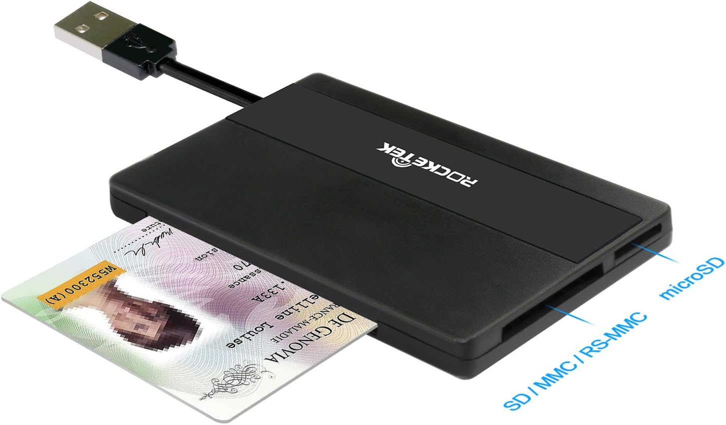 Rocketek Lector de Tarjetas Inteligentes USB, Lector de Tarjetas de ...