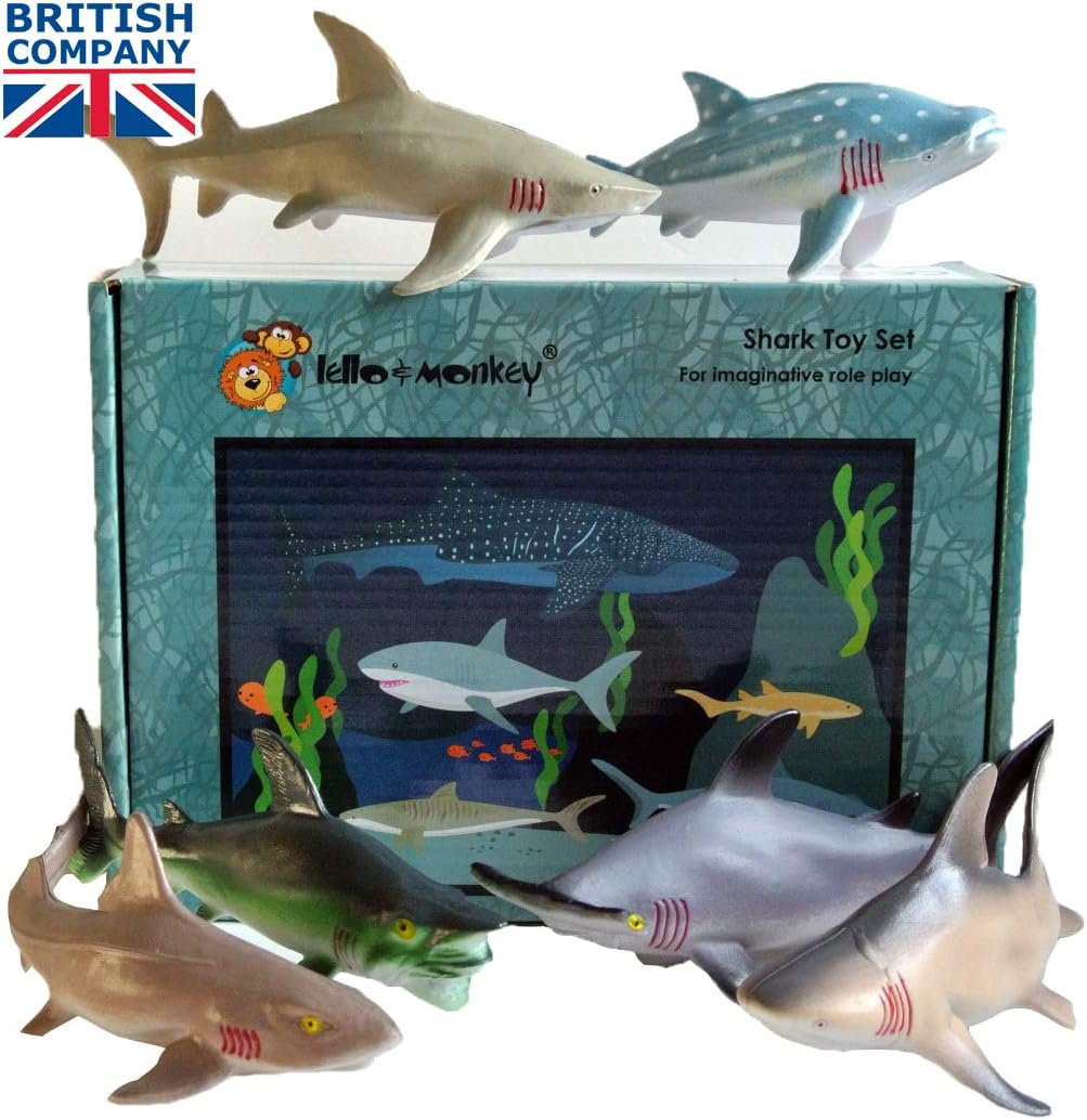 Lello & Monkey Shark Sea Creature Toy Animal Figures Boxed set of 6 ...
