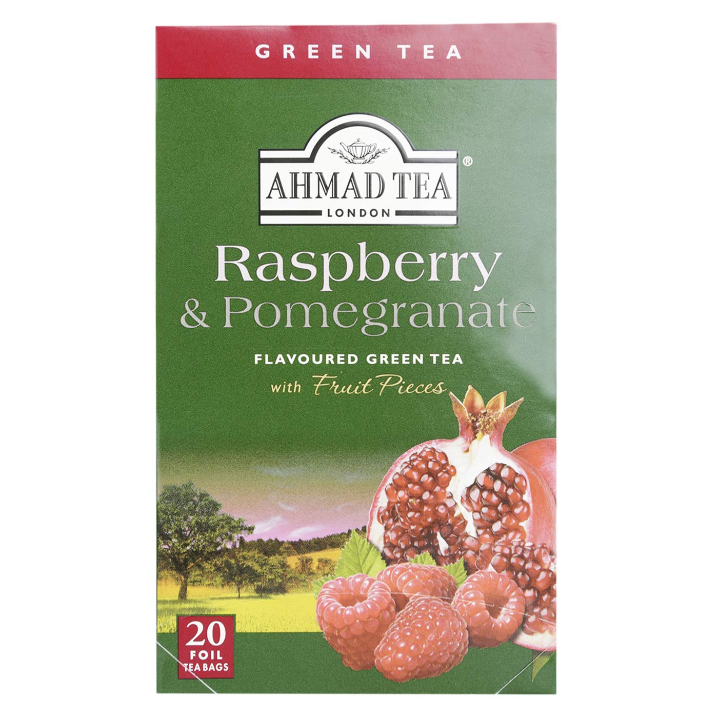 Ahmad Tea Ahmad Raspberry & Pomegranate Flavoured Green Tea with Fruit Pieces 20 Bags