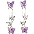 Amazon.com: Purple Butterfly Earrings Crystal Butterfly Earings Long Tassels Shiny Butterfly ...