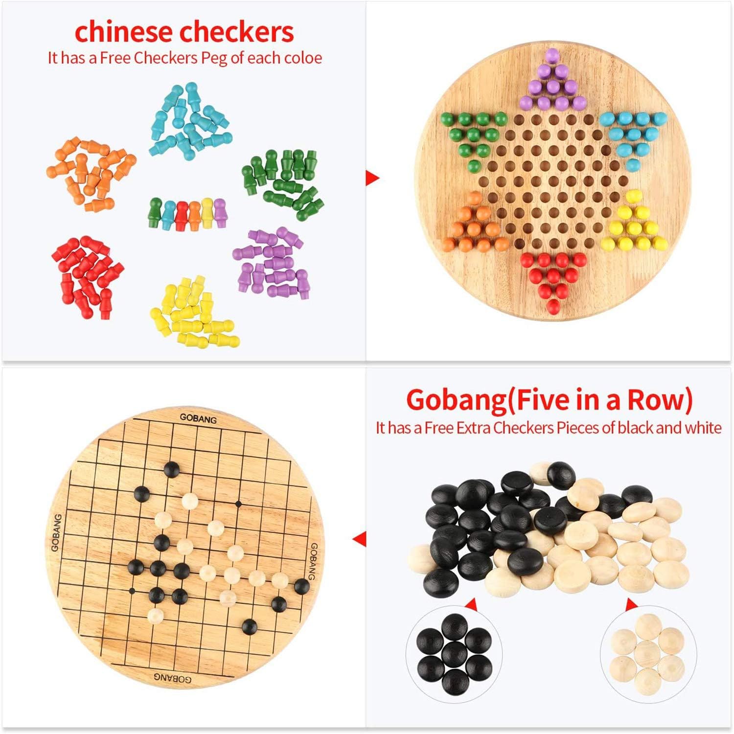Wondertoys 2 in 1 Chinese Checkers & Gobang Wooden Board Game for ...