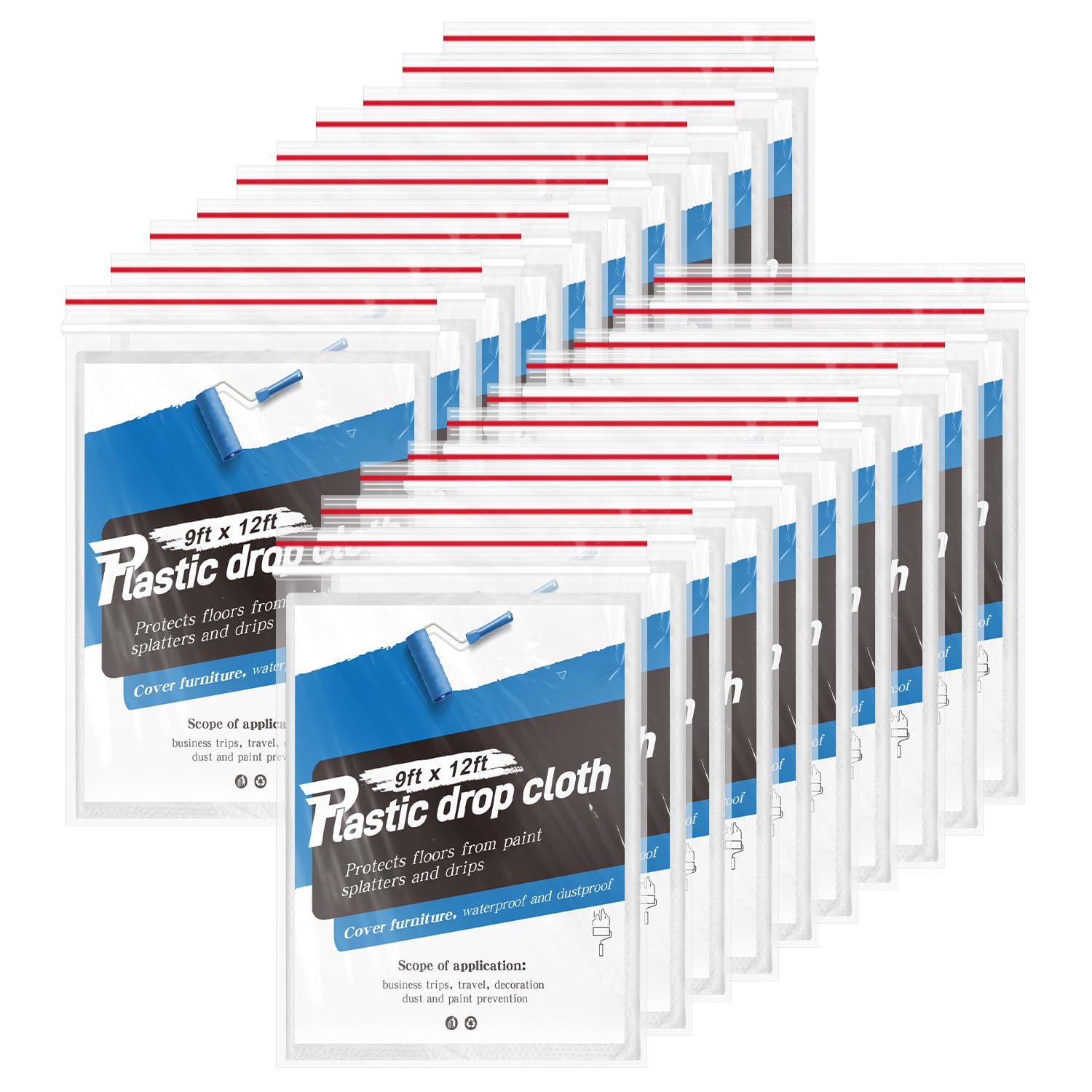 20 Pack Plastic Drop Cloth Sheets for Painting, 9x12 Feet Dust-Proof ...