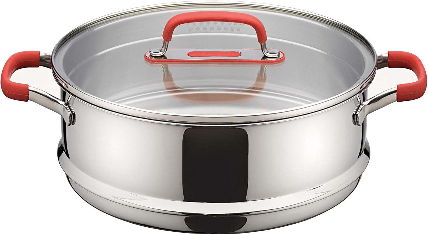 Pyrex Passion Cookware 24cm Steamer with Lid - Stainless Steel with Red ...