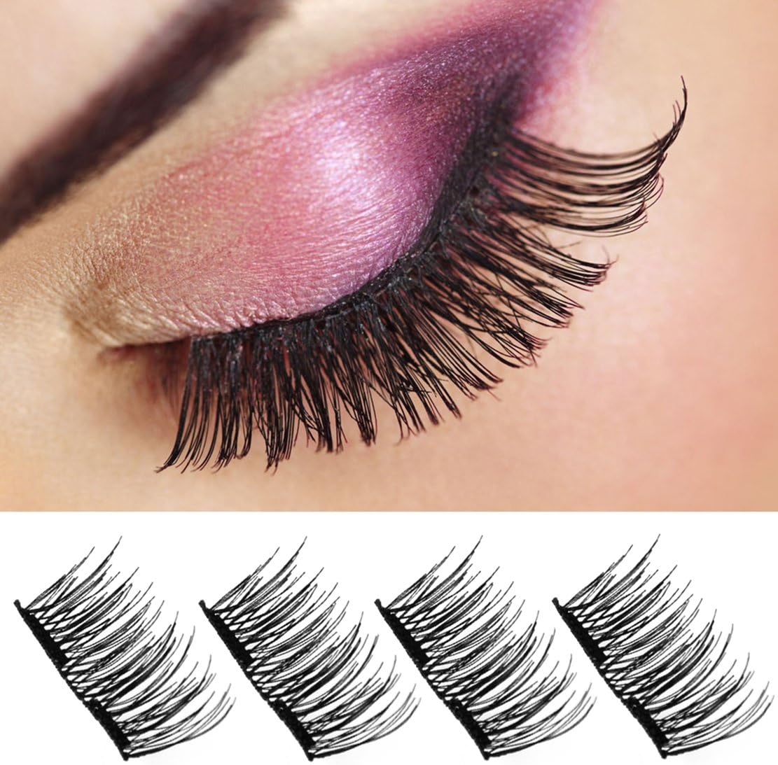 Magnetic False Eyelashes, 3D Fiber Reusable Magnet Eyelashes, No Glue ...