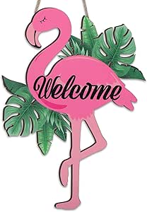 Amazon.com: Pink Flamingo Welcome Sign Wood Flamingo Decor for Front ...