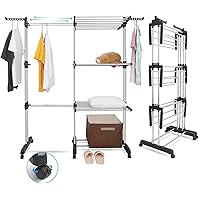 HOMCOM 4-Tier Foldable Clothes Drying Rack, Stainless Steel Laundry ...