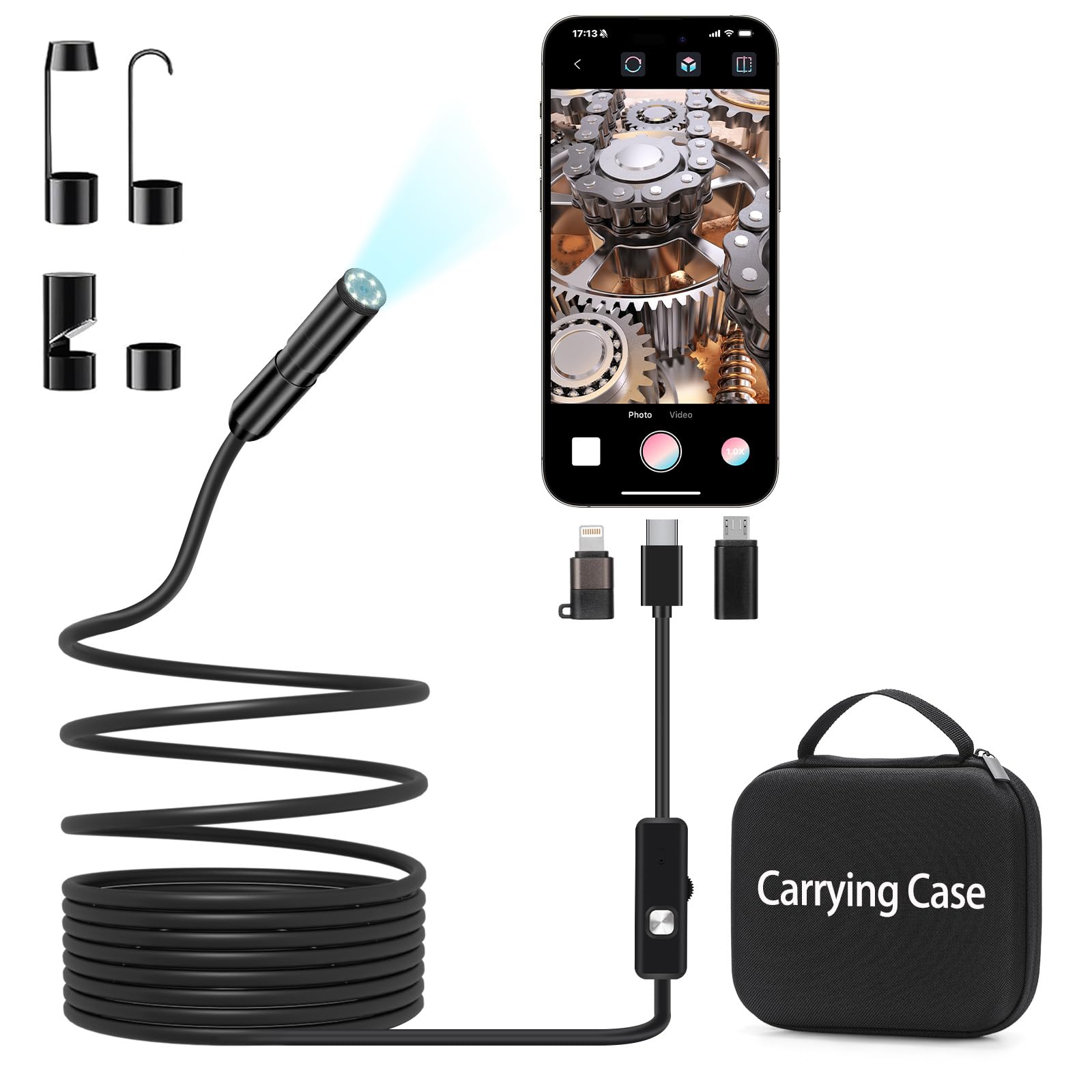 Endoscope Camera with Light, Borescope Camera with Adjustable Led ...