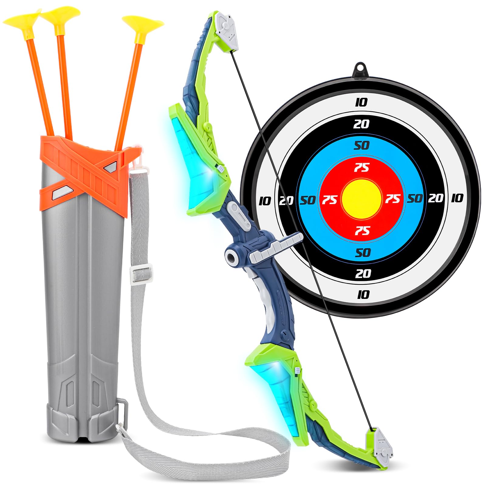 Bow and Arrow Set for Kids, LED Light Up Archery Toy with 3 Suction Cup Arrows & 1 Quiver, 1 ...