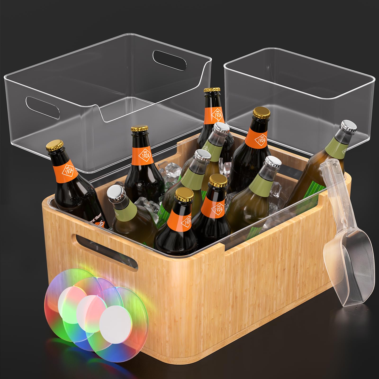 Ice Bucket for Freezer - Natural Wooden Insulated Ice Buckets with ...