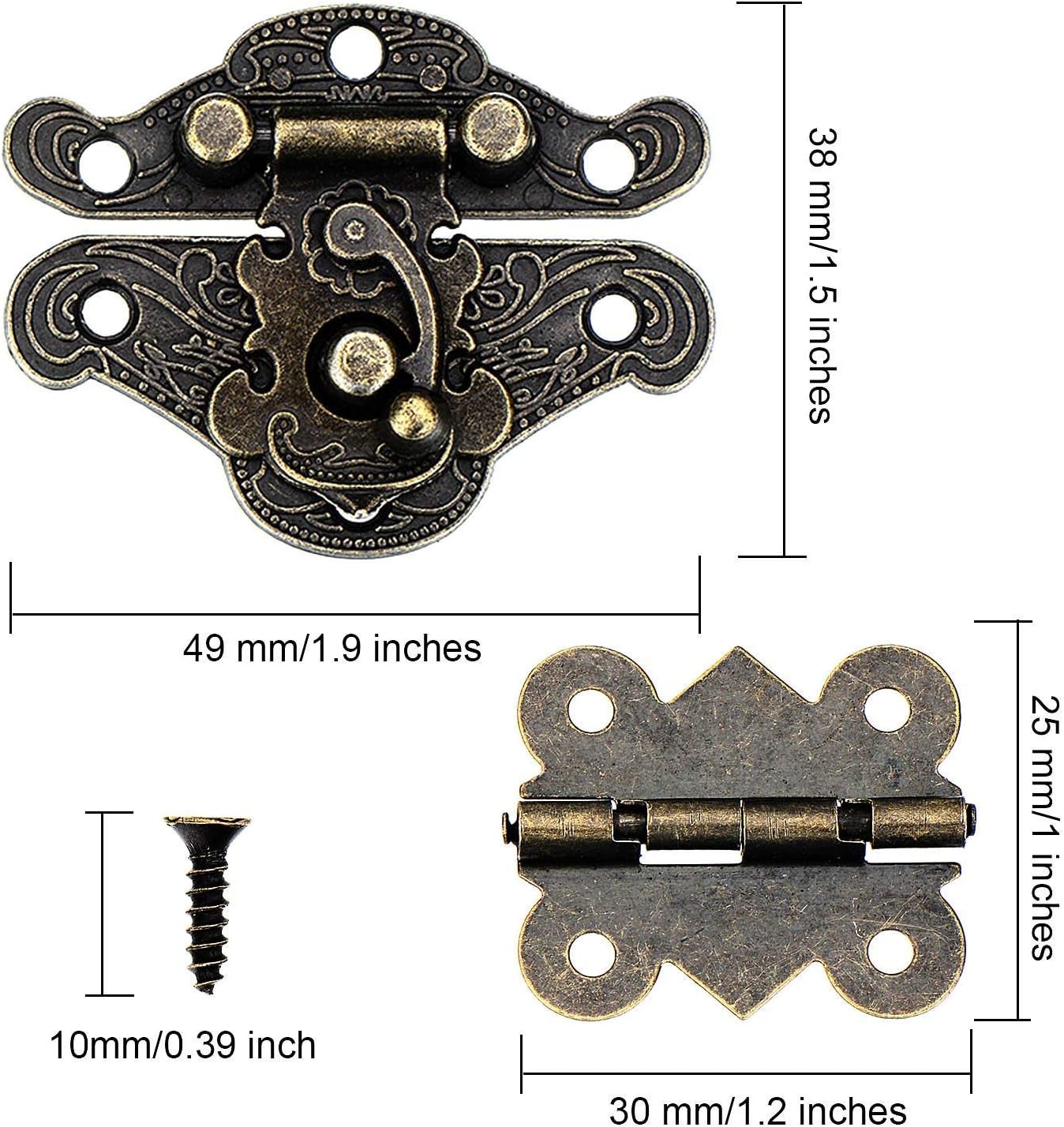 4 Pieces Wood Case Antique Hasp Cabinet Latch Hasp and 8 Pieces ...