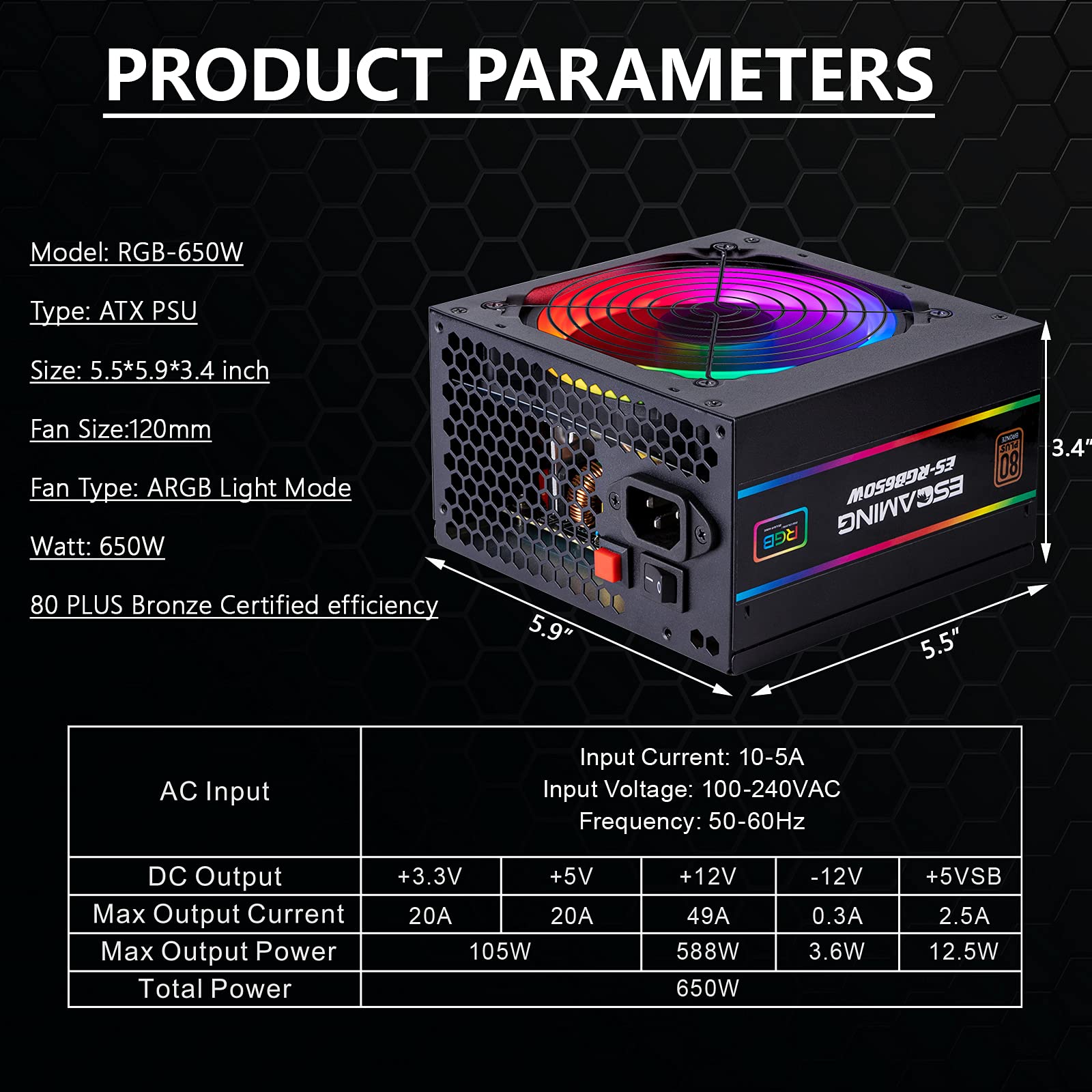 Mua ESGAMING Power Supply 650W, 80+ Bronze Certified PSU, ATX 12V & EPS ...