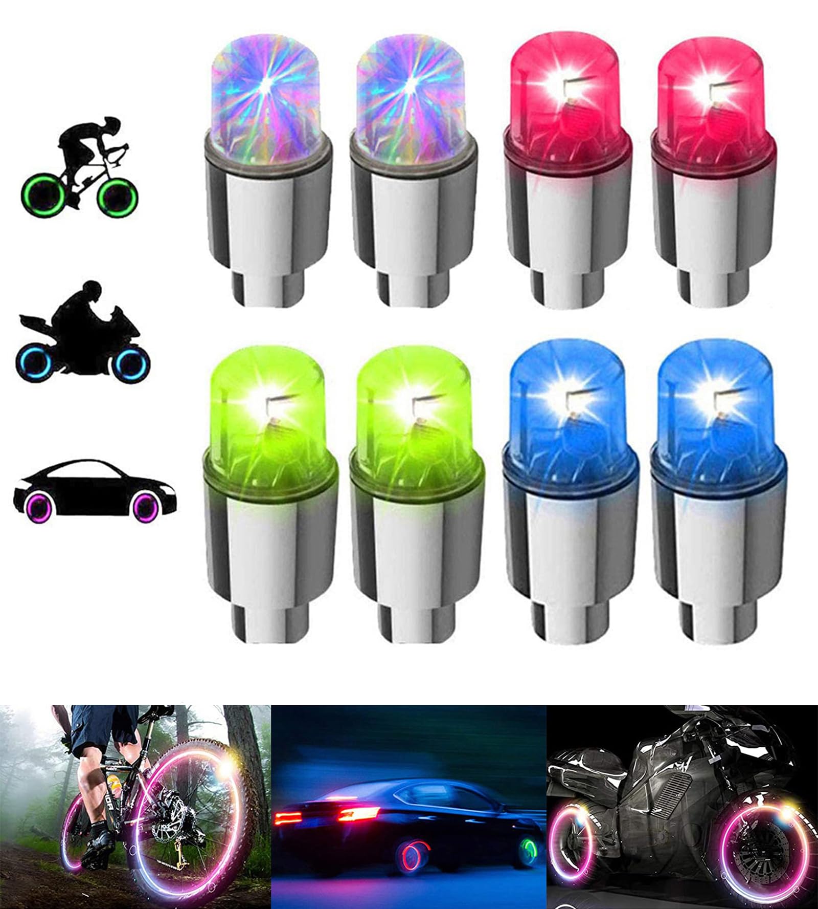 YUERWOVER 8 Pack LED Bike Wheel Lights Car Tire Valve Stems Caps ...