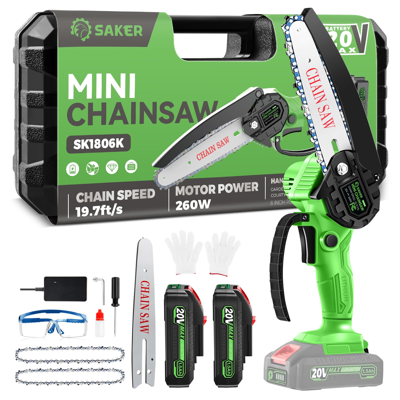 Saker Mini Chainsaw|6 Inch Chainsaw[2024 Upgraded]|Mini Cordless ...