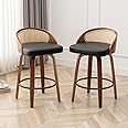 Amazon.com: YOUUGIOR 26" Swivel Rattan Bar Stools Set of 2,Mid-Century Modern Black Faux Leather ...