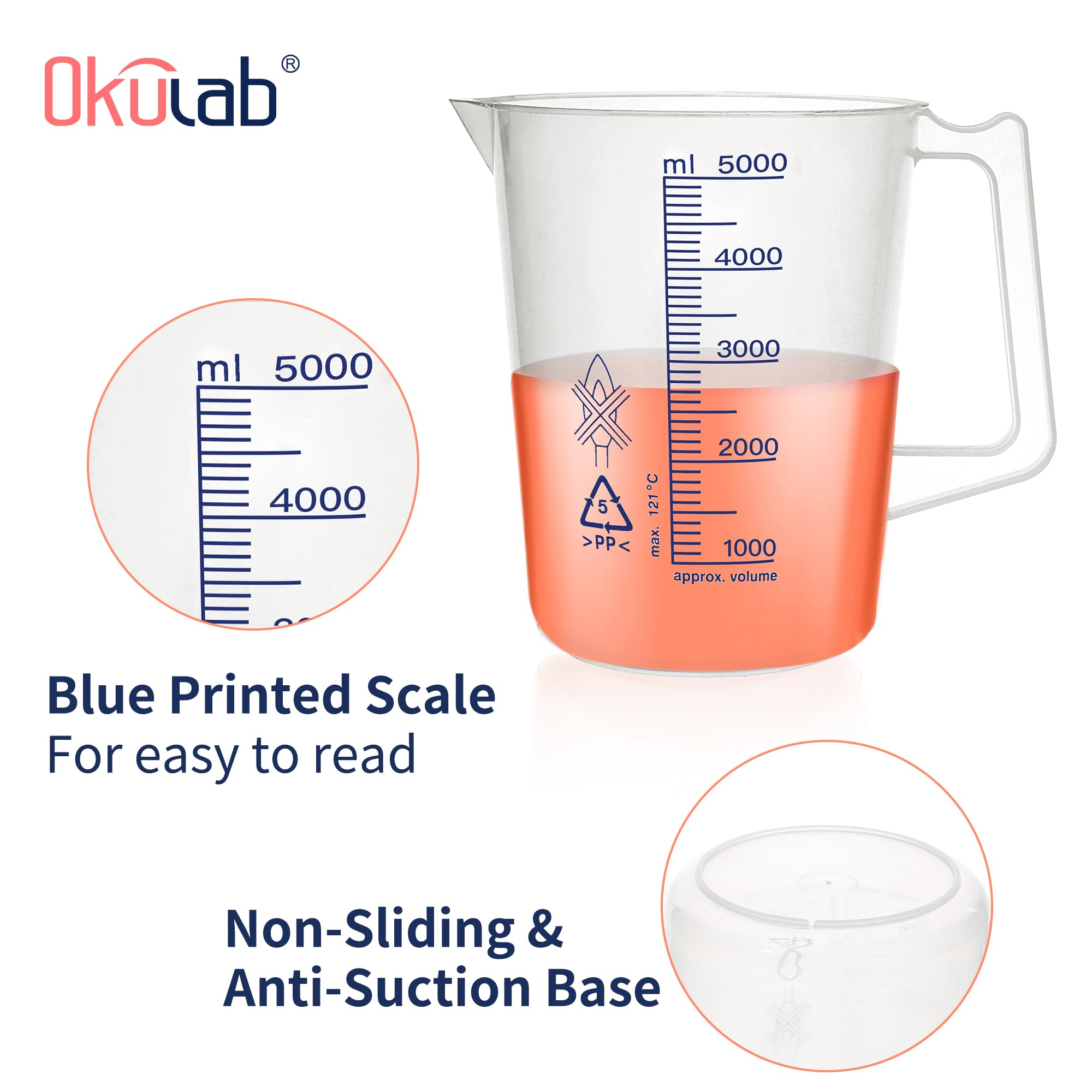 Plastic Beaker Set, Vol. 5000ml Measuring Beakers With Handle And Spout ...