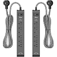 2 Pack Power Bar - Extension Cord with 6 Outlets 2 USB Ports, Surge ...