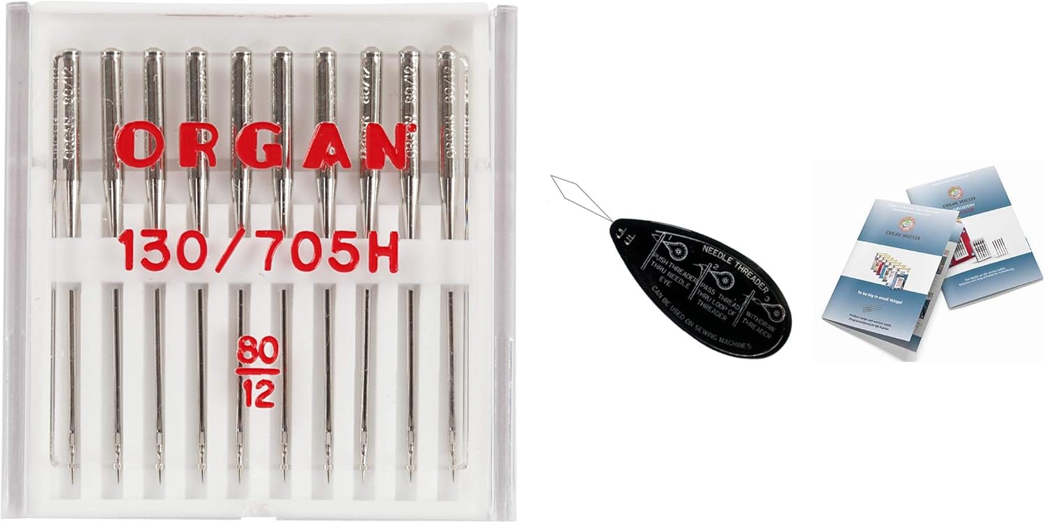 Organ Household Sewing Machine Needles - Universal (Regular) 130/705 H, Pack of 10, Size: 80/12 ...