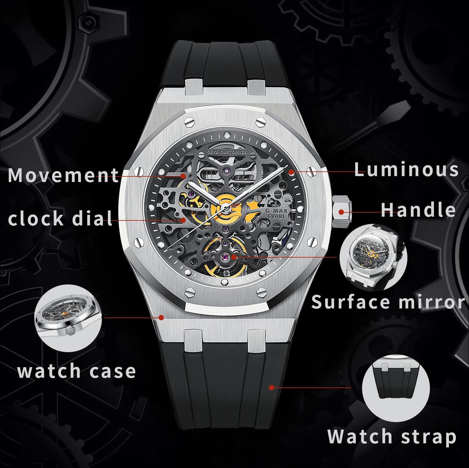 Mua Automatic Mechanical Watch Skeleton Stainless 50M Waterproof Anti ...