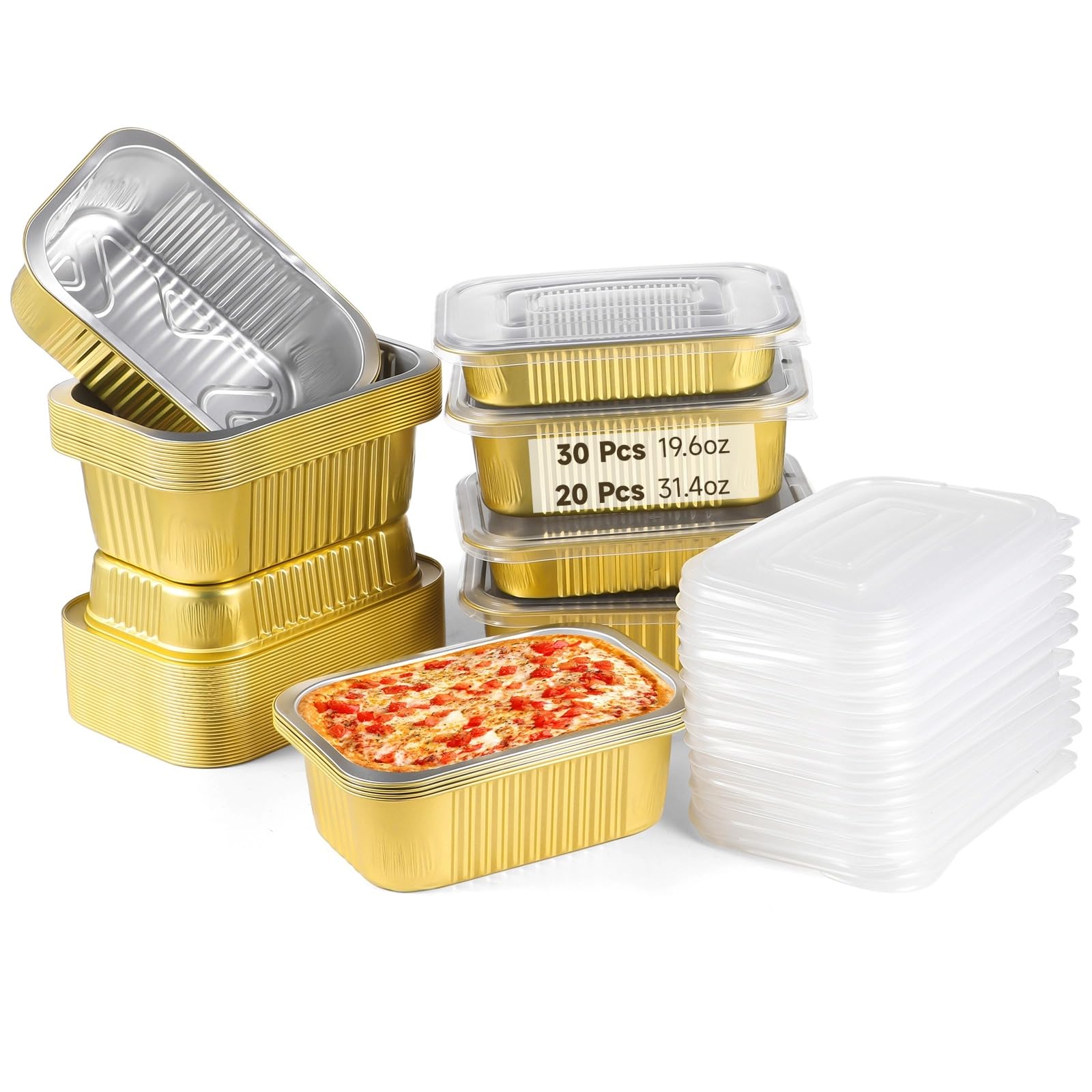 OMISTAR 50 Pcs Aluminum Pans with Lids, 31.4oz & 19.6oz Heavy Duty Foil ...