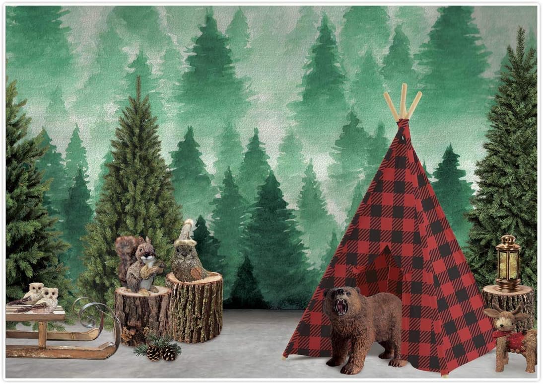 Amazon.com : Allenjoy 7x5ft Winter Lumberjack Backdrop Green Forest ...