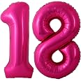 Amazon.com: Hot Pink 18 Number Balloons, 40 Inch Giant Number 18 ...
