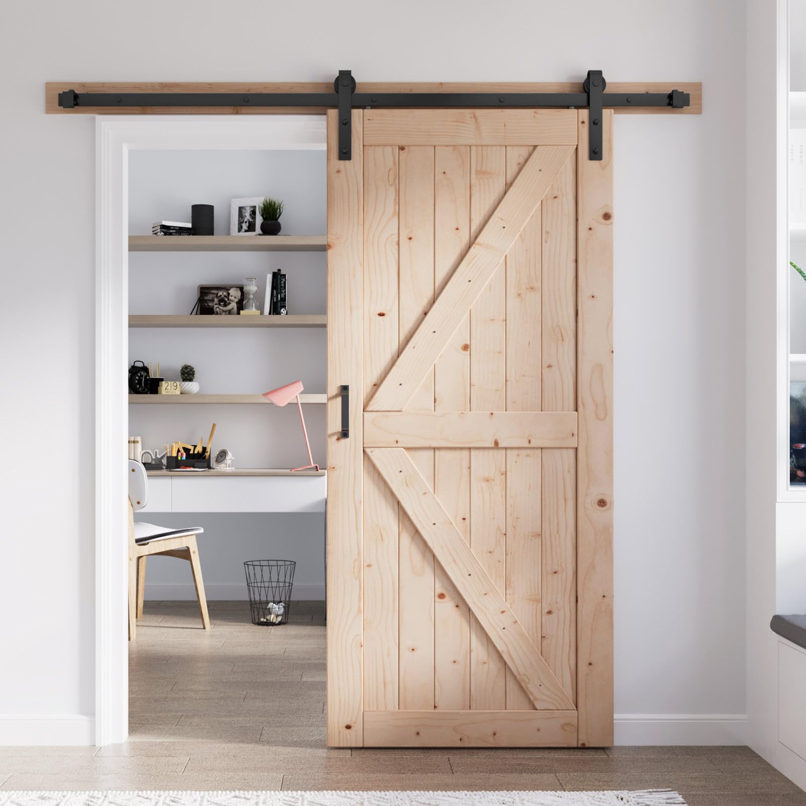 FREDBECK 36in x 80in Sliding Barn Door with 6.6FT Sliding Door Hardware ...