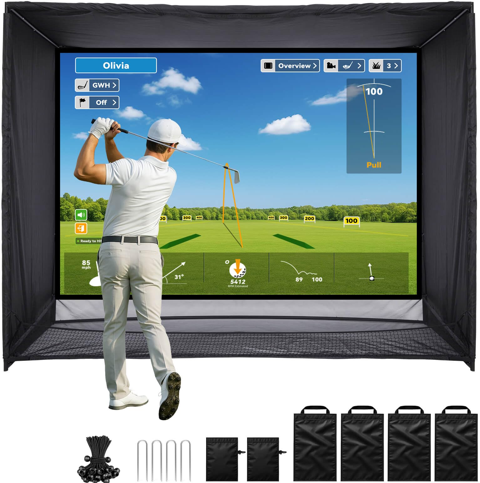 ZEALFEEL Golf Simulator Enclosure, 10x8FT Golf Net with HD Impact ...