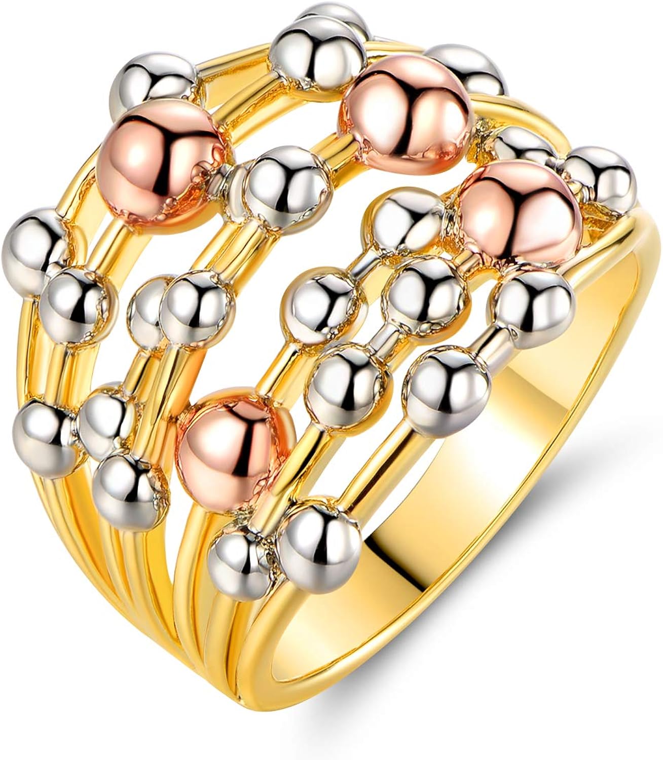 Amazon.com: Barzel Gold, Rose Gold & White Gold Plated Stacked Ring ...