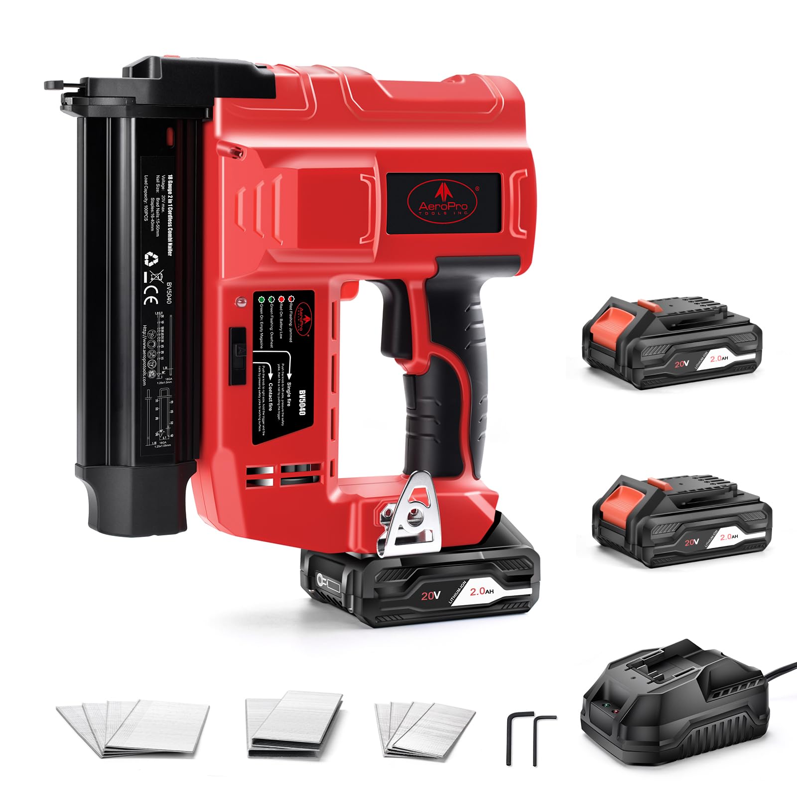 AEROPRO Tools 18 Gauge Nail Gun Battery Powered, 2 in 1 Cordless Brad ...