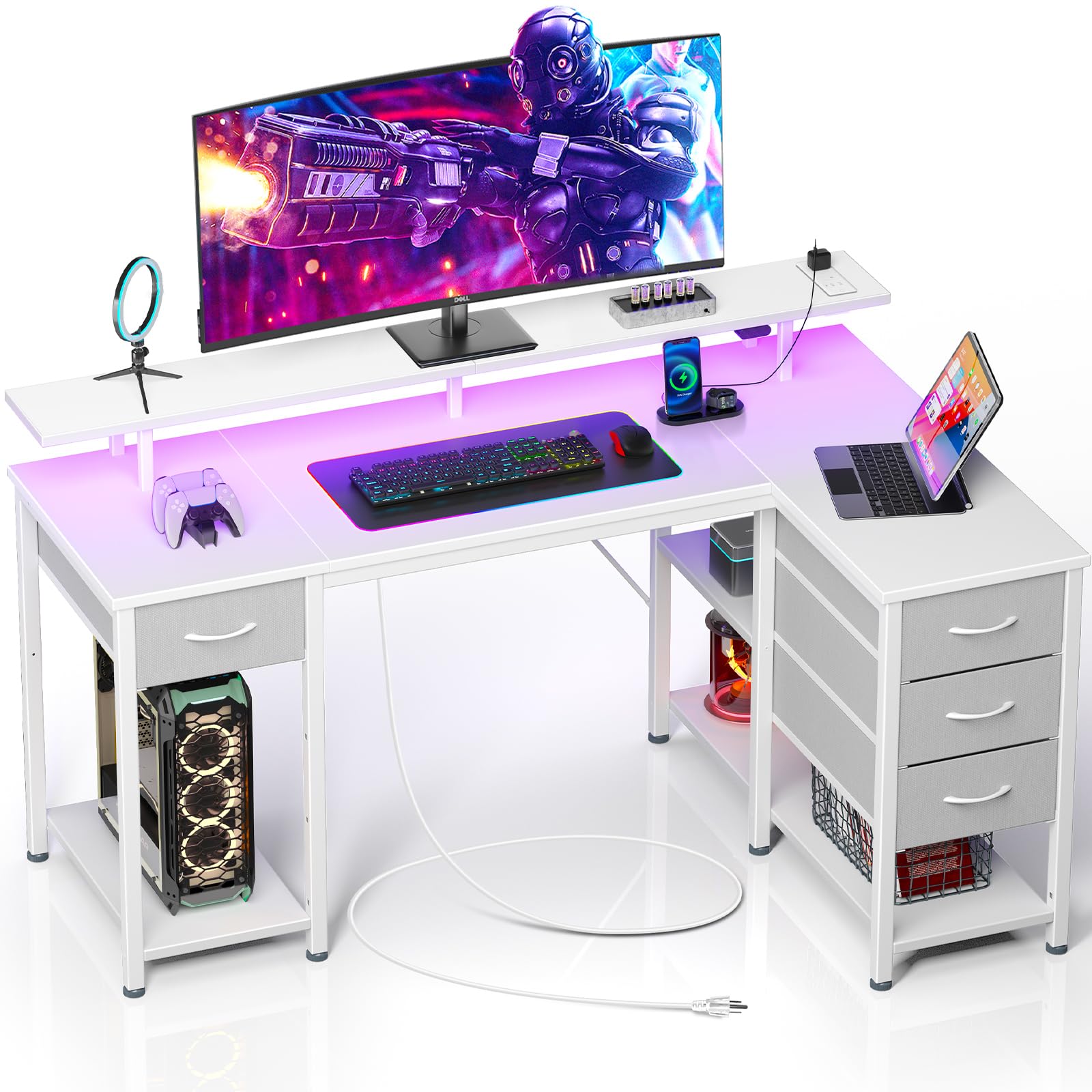 Mua Seventable L Shaped Computer Desk with Drawers 47.2 inch, Gaming ...