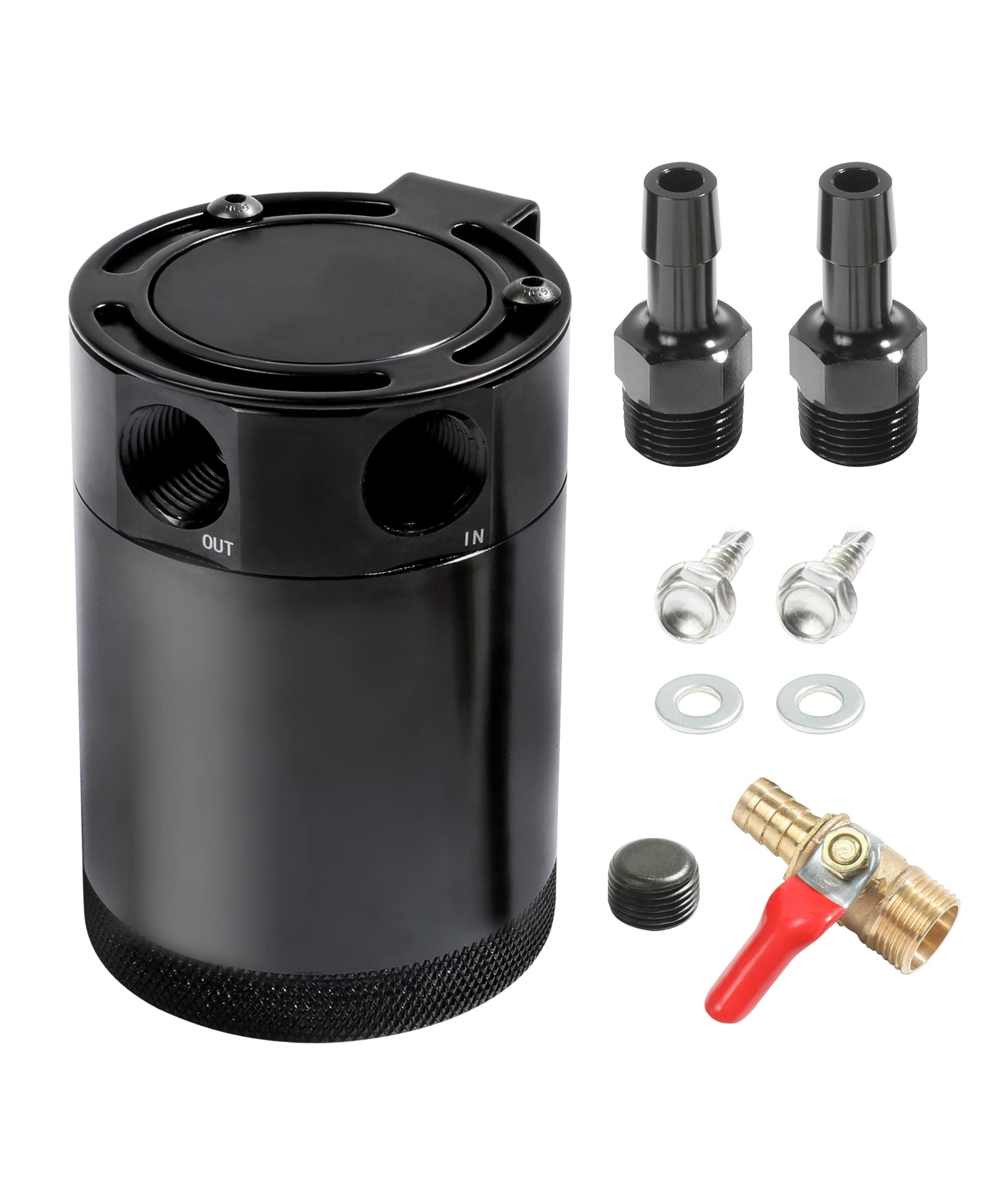 AOCISKA Oil Catch Can with Drain Valve,2 Port Air Oil Separator Kit Catch Can Kit,Universal Oil ...