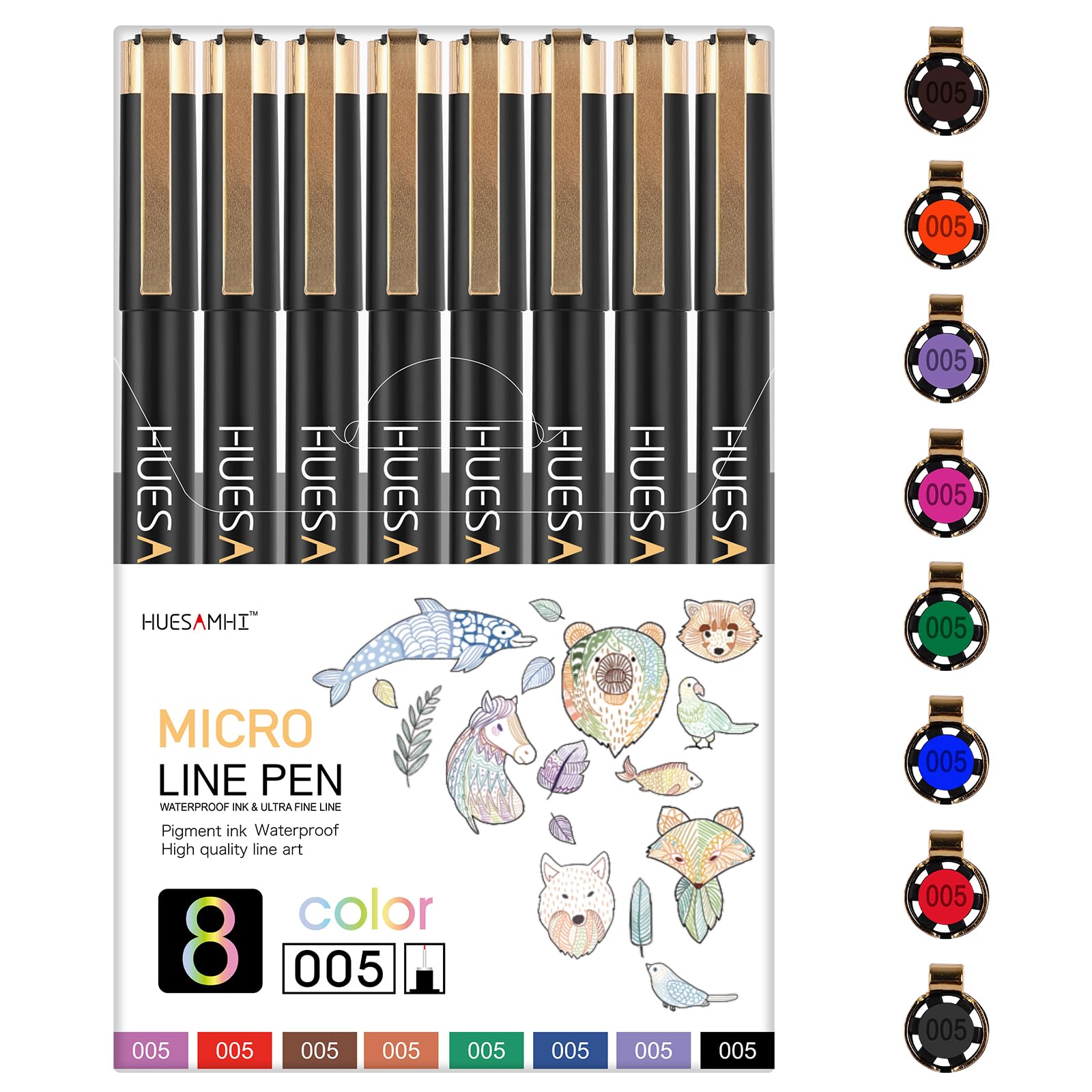 huesamhi 005 Micro Pen,8 Colors Waterproof Ink,FineLiner Pens for Art ...