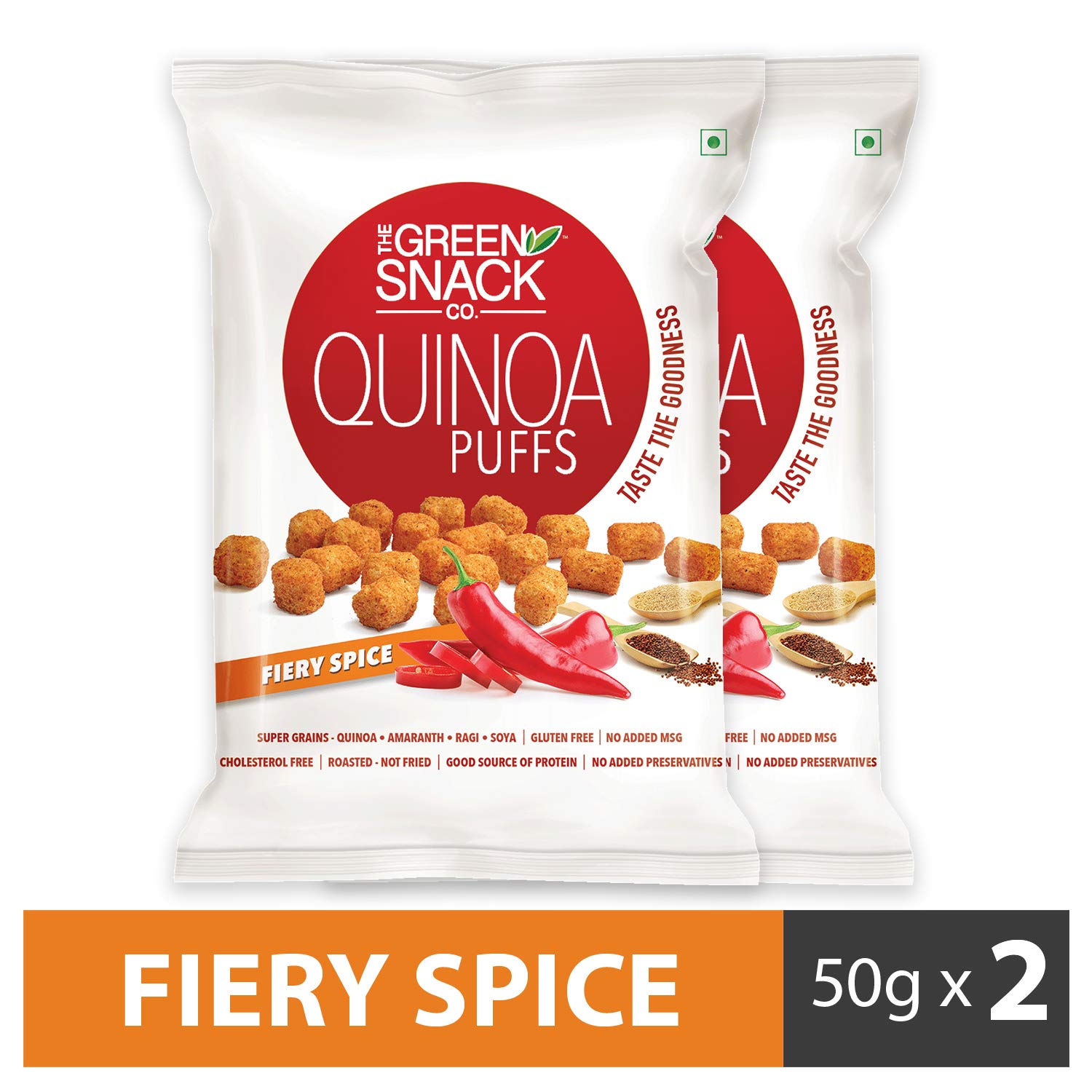 The Green Snack Co. Quinoa Puffs Fiery Spice (Pack of 2) 50g Each ...
