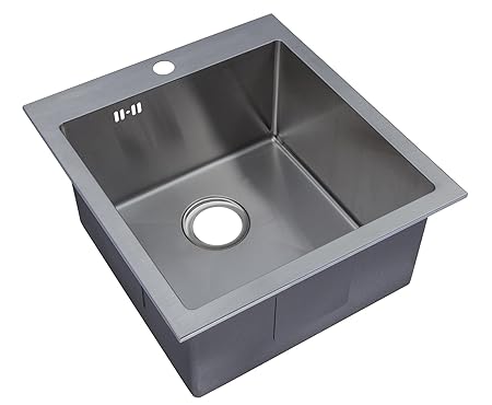 460 x 500 mm Top Mount/Inset Single Bowl Handmade Satin Stainless Steel ...