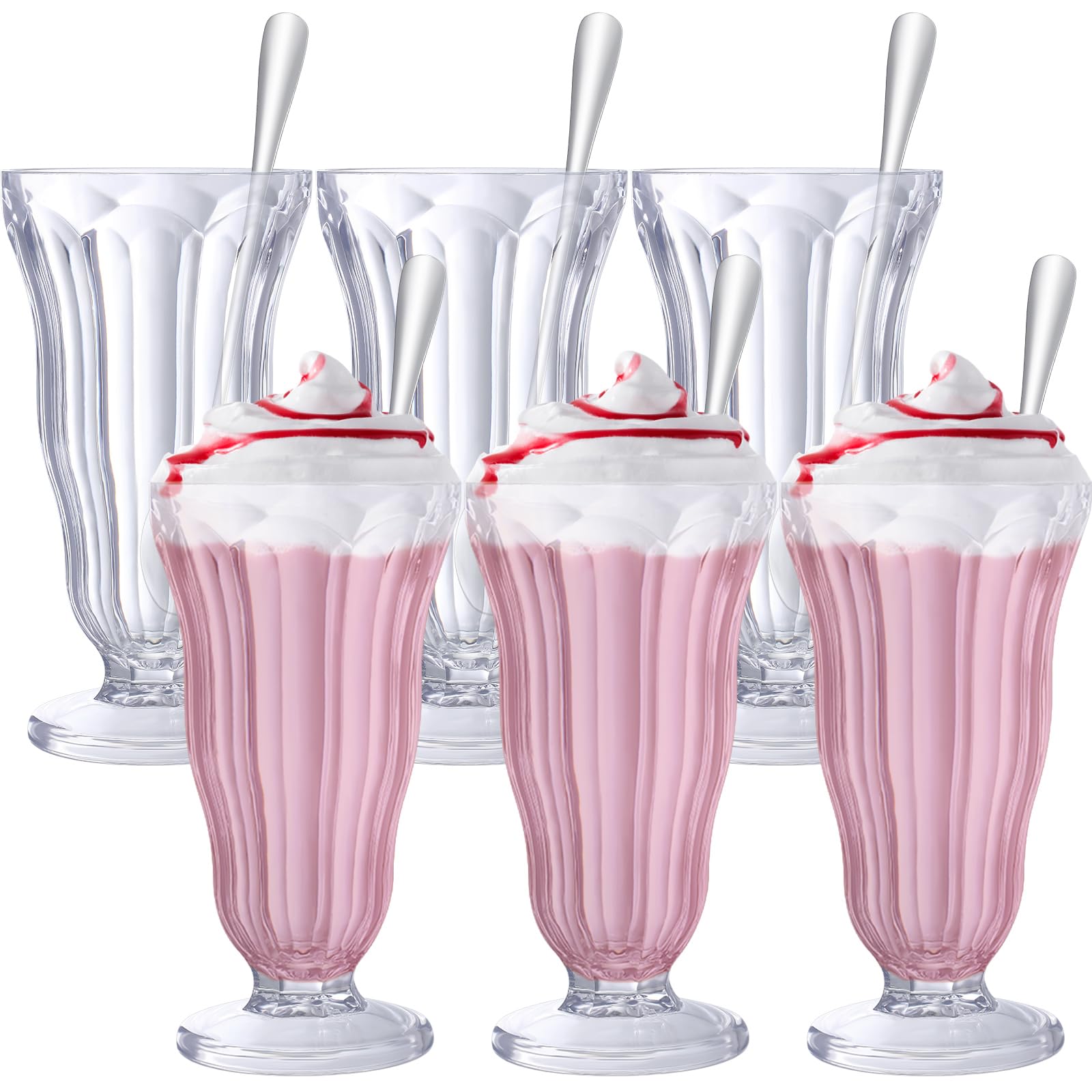 Maxcheck 6 Set Milkshake Glass 17 oz Sundae Glasses with Stainless ...