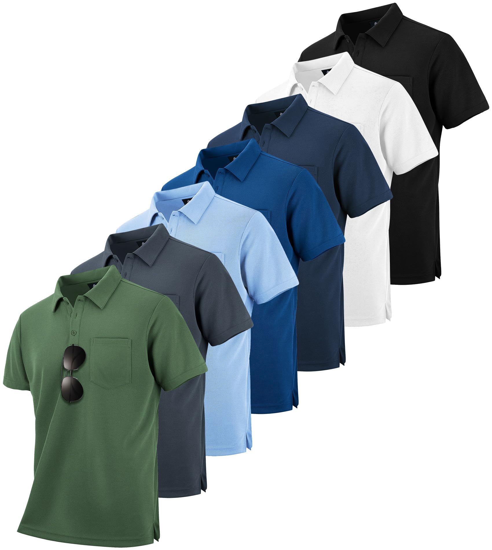 ZITY 7 Pack Mens Polo Shirts with Pocket Moisture Wicking Short Sleeve Outdoor Golf Athletic ...
